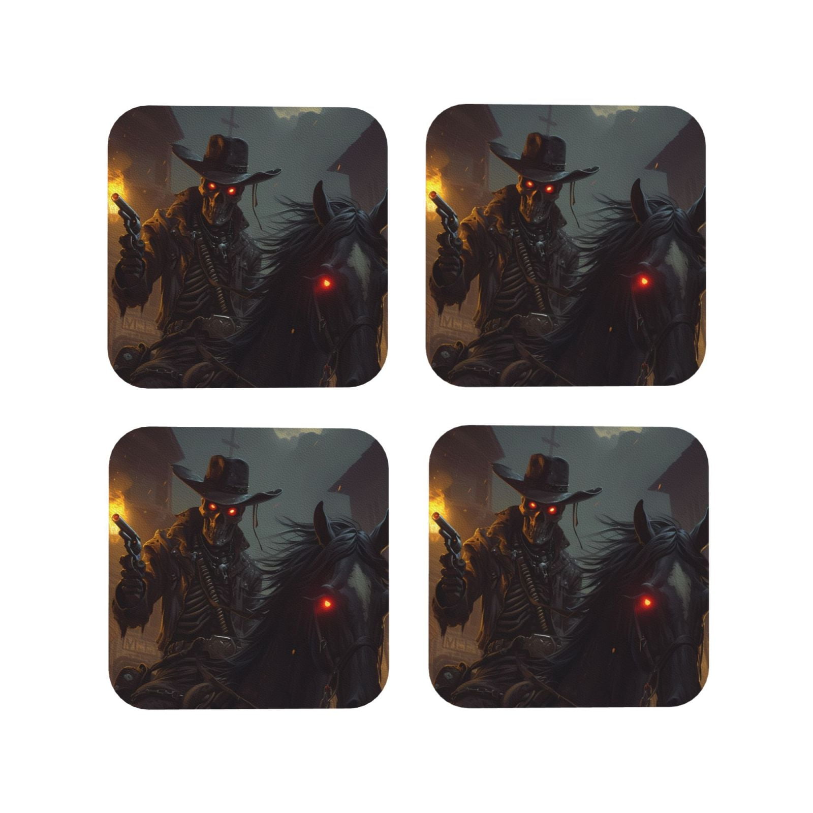 Coasters Set of 4 - Cool Skull Western Cowboy Drink Coasters for ...