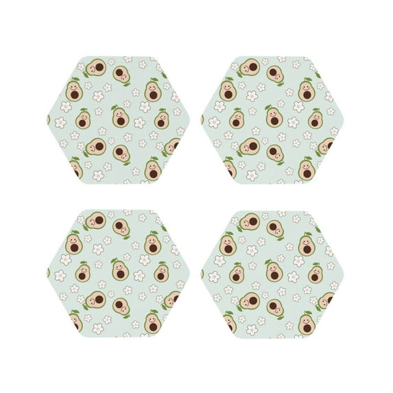 Coasters Set of 4 - Cute Avocado Flower Green Drink Coasters for ...