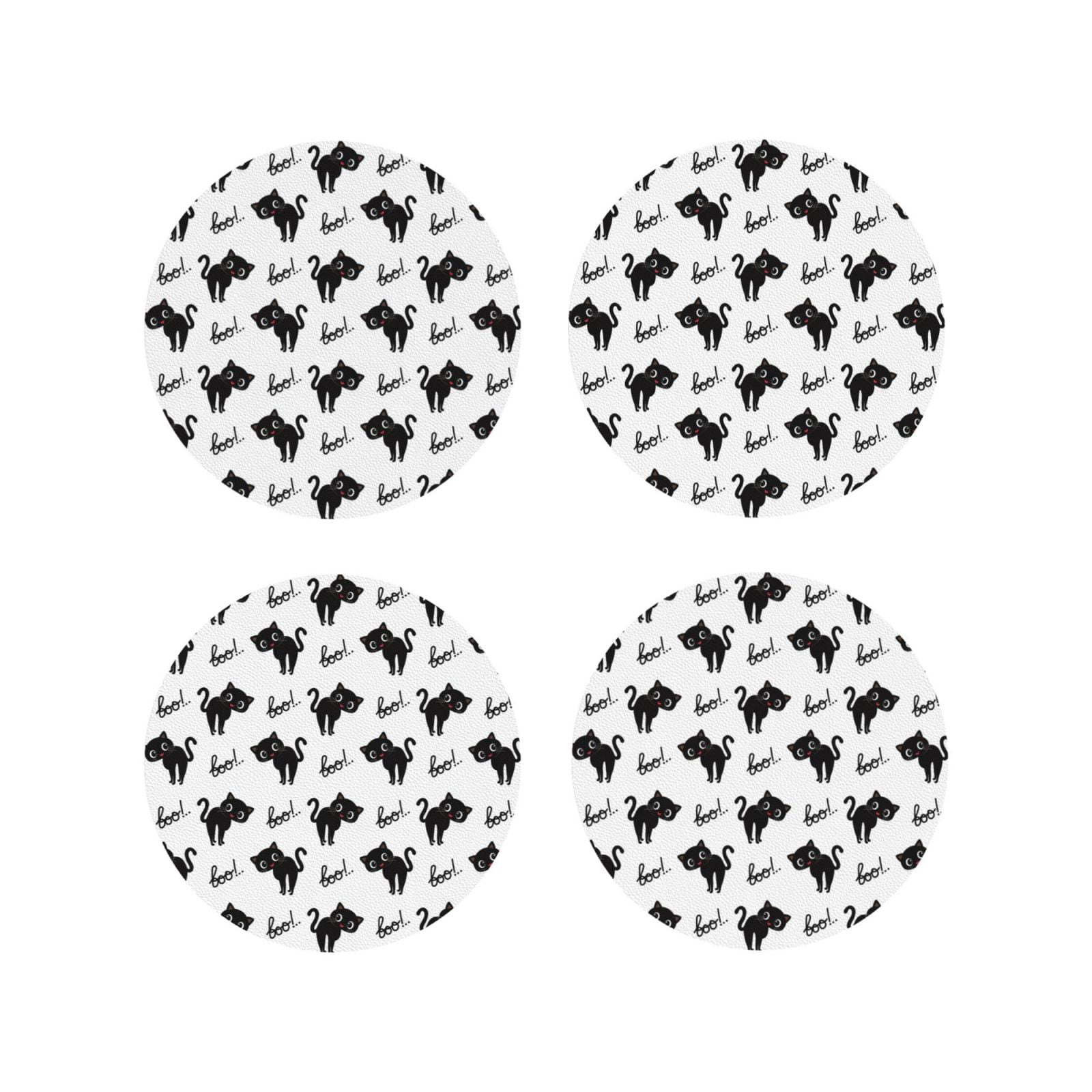 Coasters Set of 4 - Cute Cartoon Cat Black Drink Coasters for Tabletop ...