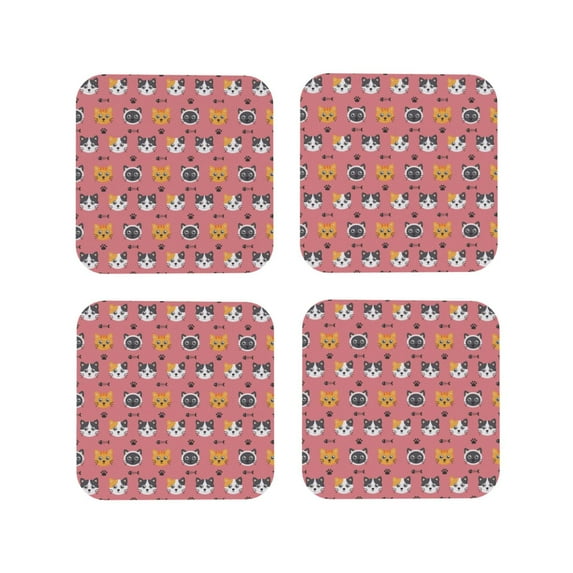 Coasters Set of 4 - Cute Cartoon Cat Fishbone Drink Coasters for ...