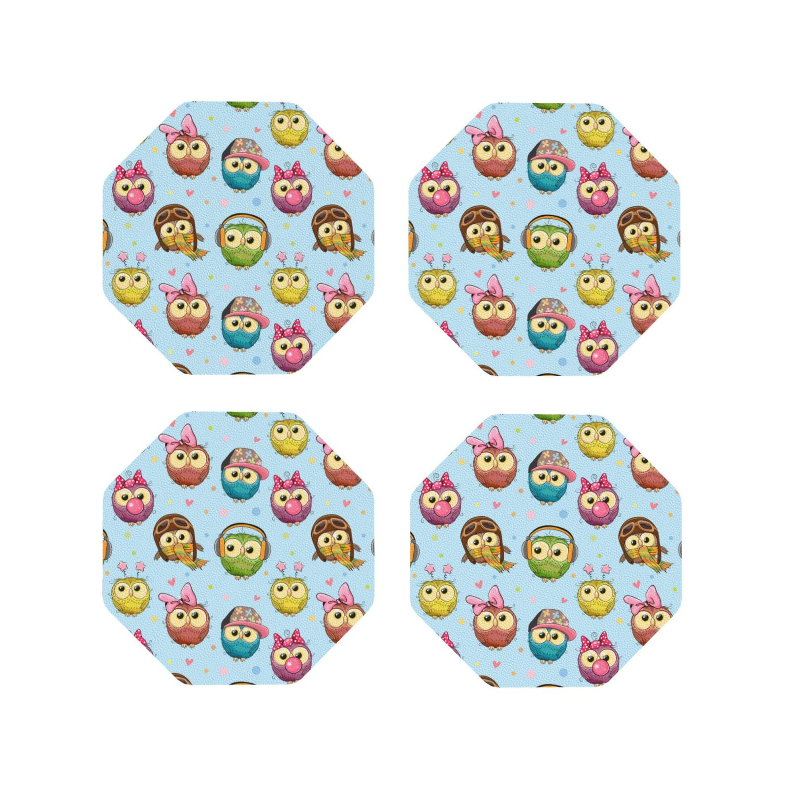 Coasters Set of 4 - Cute Cartoon Colorful Owls Drink Coasters for ...