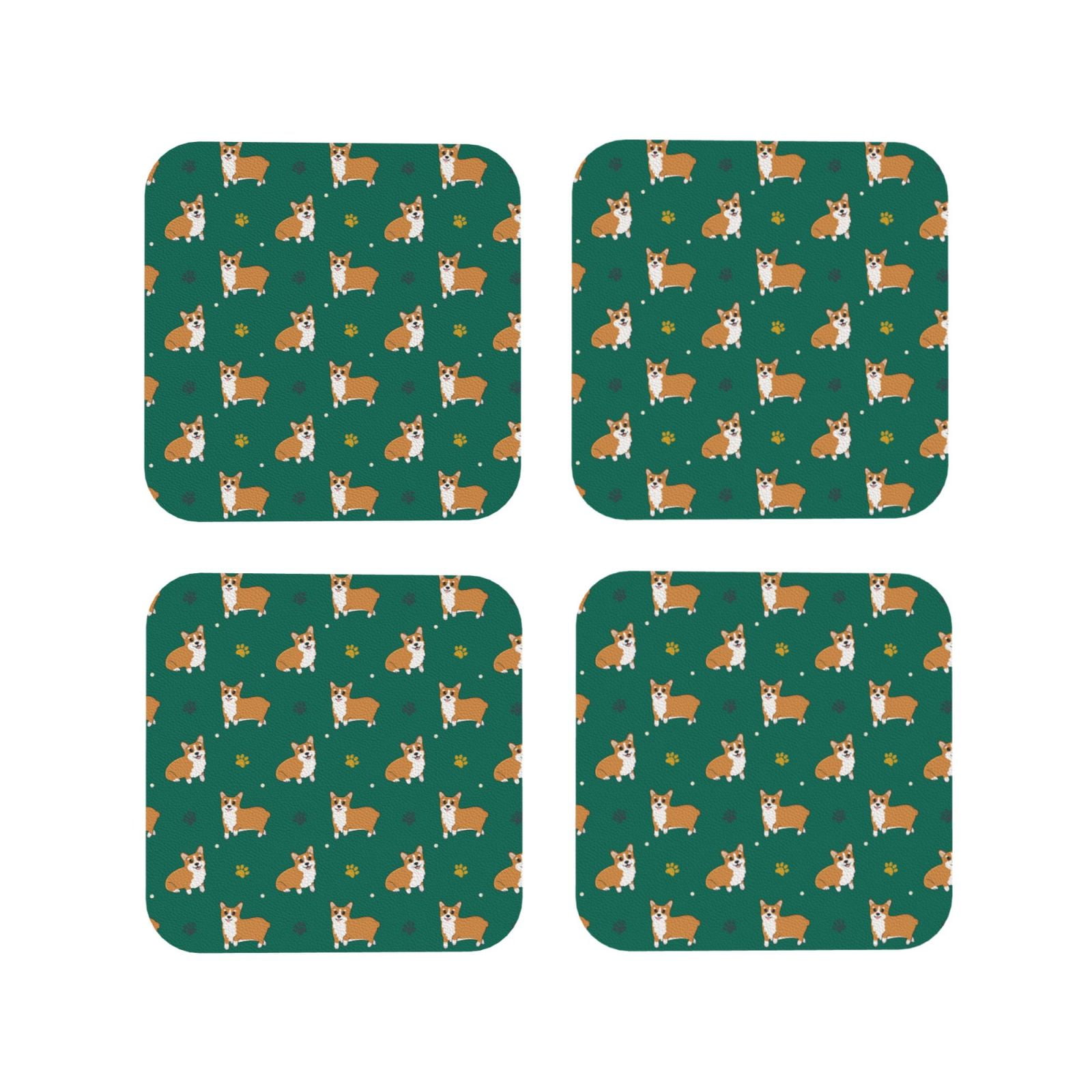 Coasters Set of 4 - Cute Corgi Dog Funny Green Drink Coasters for ...