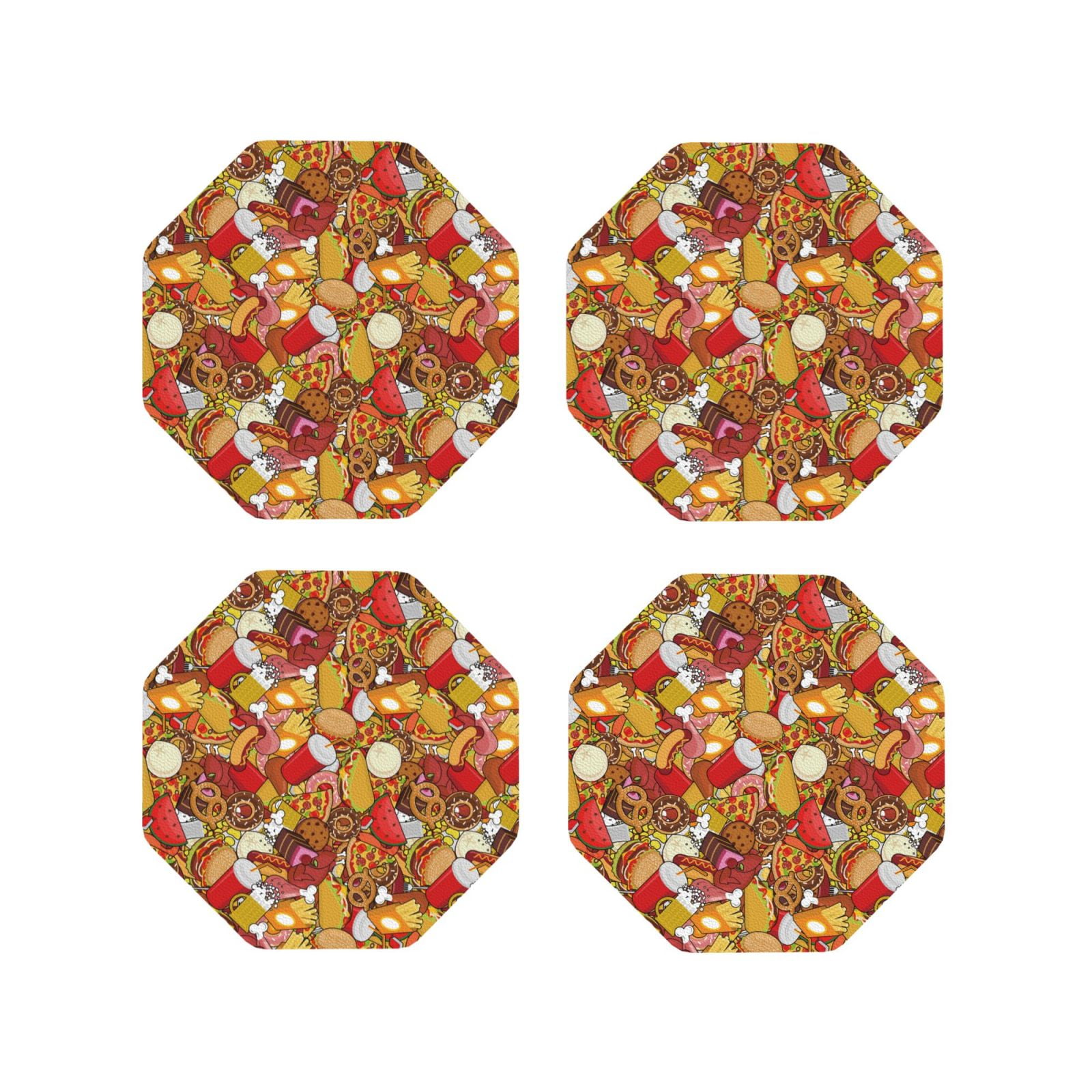 Coasters Set of 4 - Cute Food Cake Chicken Leg Donuts Drink Coasters ...