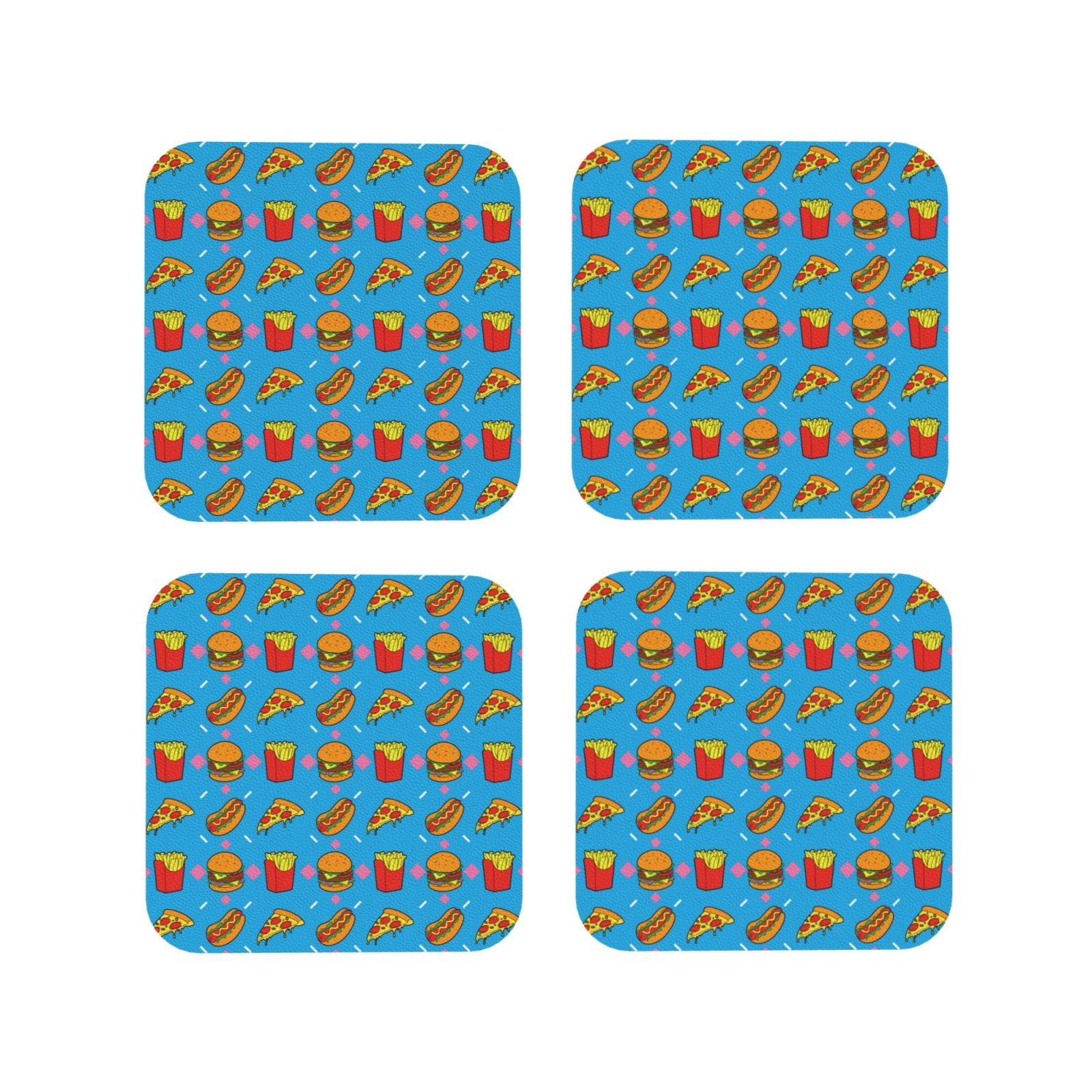 Coasters Set of 4 - Cute Food Fries Burger Pizza Drink Coasters for ...
