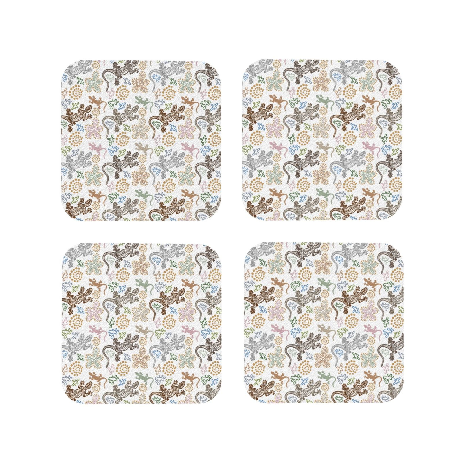 Coasters Set of 4 - Cute Gecko Lizard Artistic Drink Coasters for ...