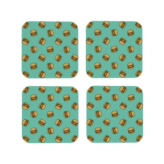 Coasters Set of 4 - Cute Hamburger Teal Blue Drink Coasters for ...