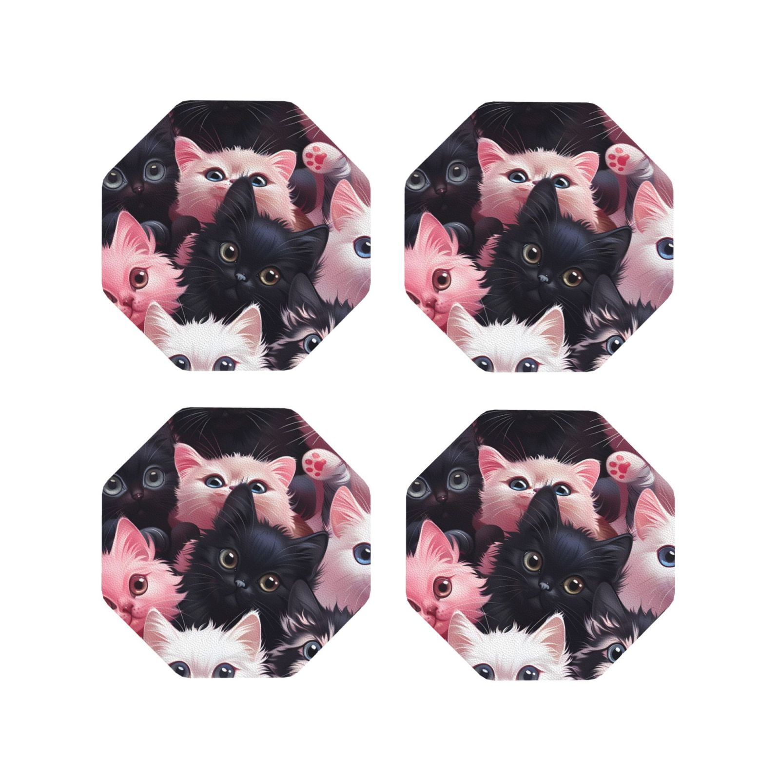 Coasters Set of 4 - Cute Kittens Group Portrait Drink Coasters for ...