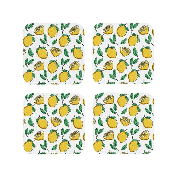 Coasters Set of 4 - Cute Lemon Forest Green Leaves Drink Coasters for ...
