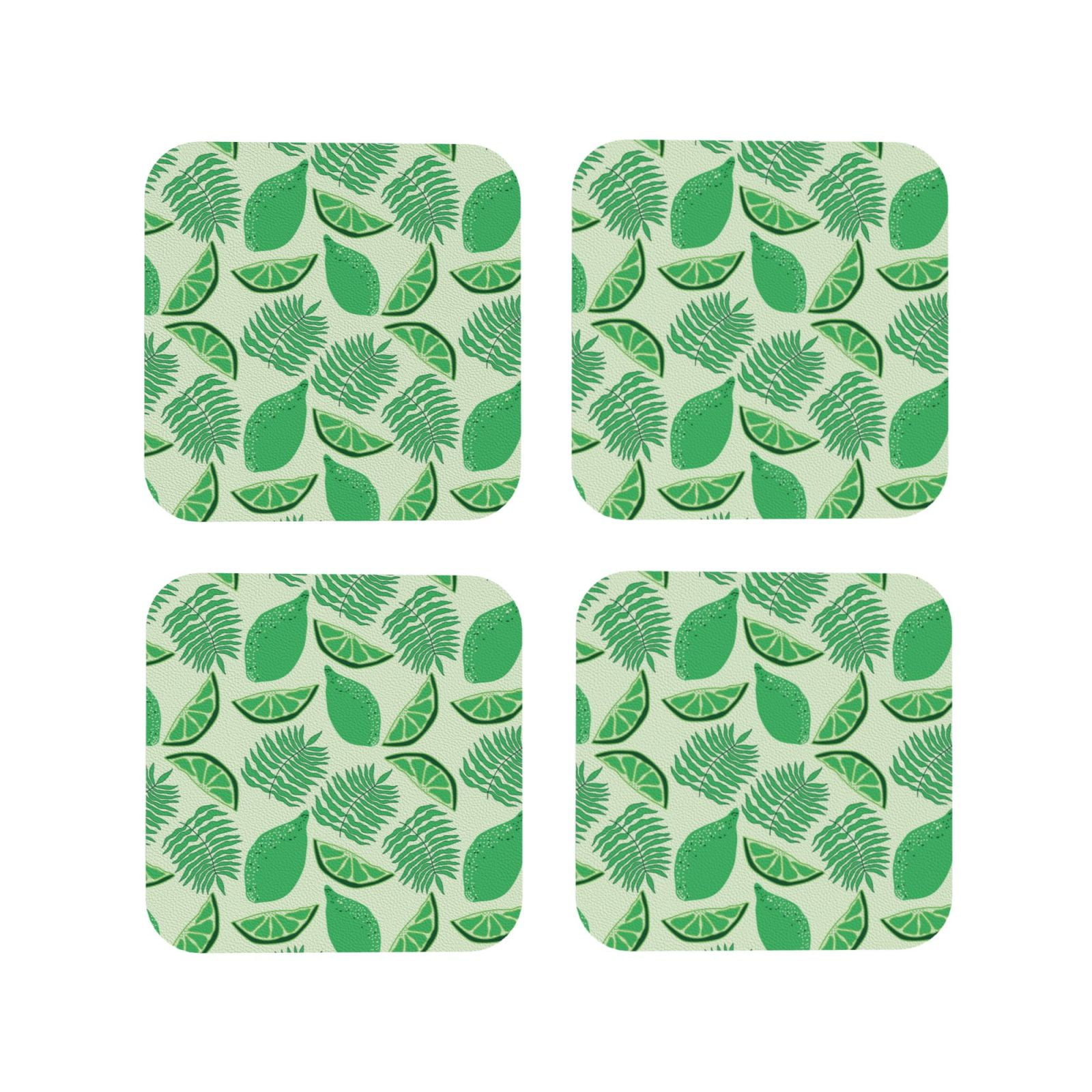 Coasters Set of 4 - Cute Sea Green Limes Leaves Drink Coasters for ...