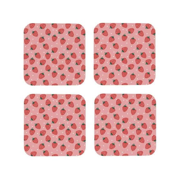 Coasters Set of 4 - Cute Strawberry Starry Sky Pink Drink Coasters for ...