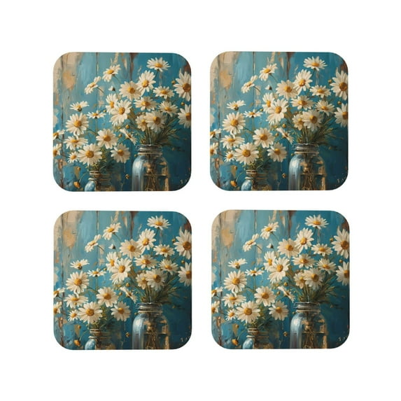 Coasters Set of 4 - Delicate White Daisy Jars Drink Coasters for ...