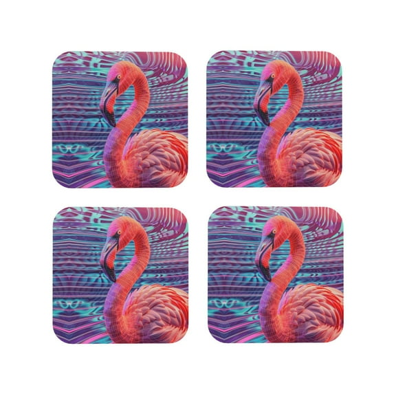Coasters Set of 4 - Digital Flamingo Vibrant Art Drink Coasters for ...