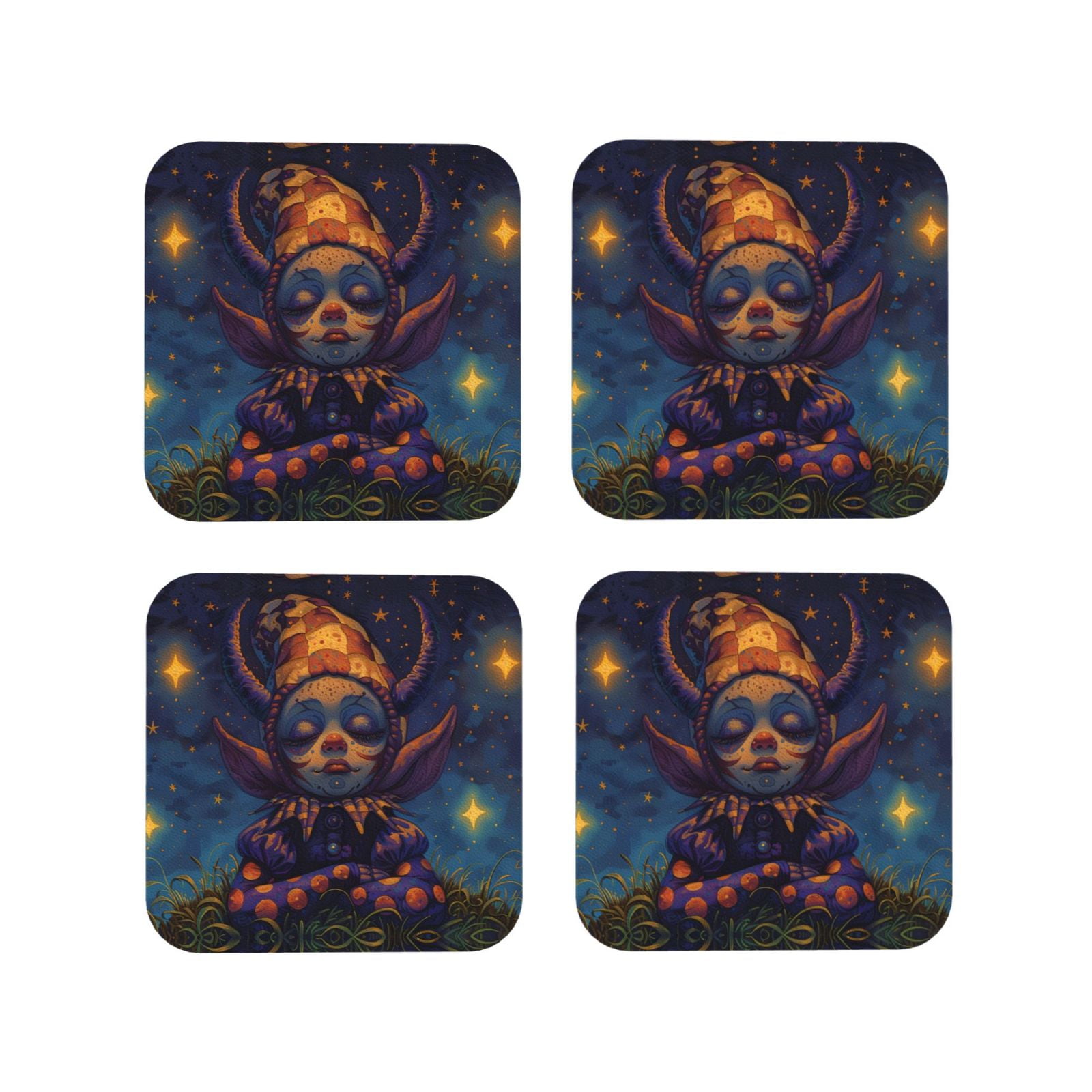Coasters Set of 4 - Dreamy Jester Under Stars Drink Coasters for ...