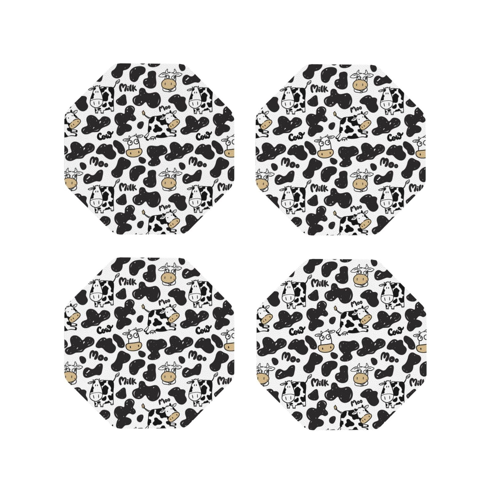 Coasters Set of 4 - Edgy Cartoon Cute Cow Black White Drink Coasters ...