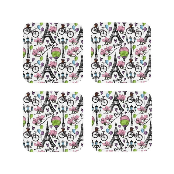 Coasters Set of 4 - Eiffel Tower Retro pink Drink Coasters for Tabletop ...