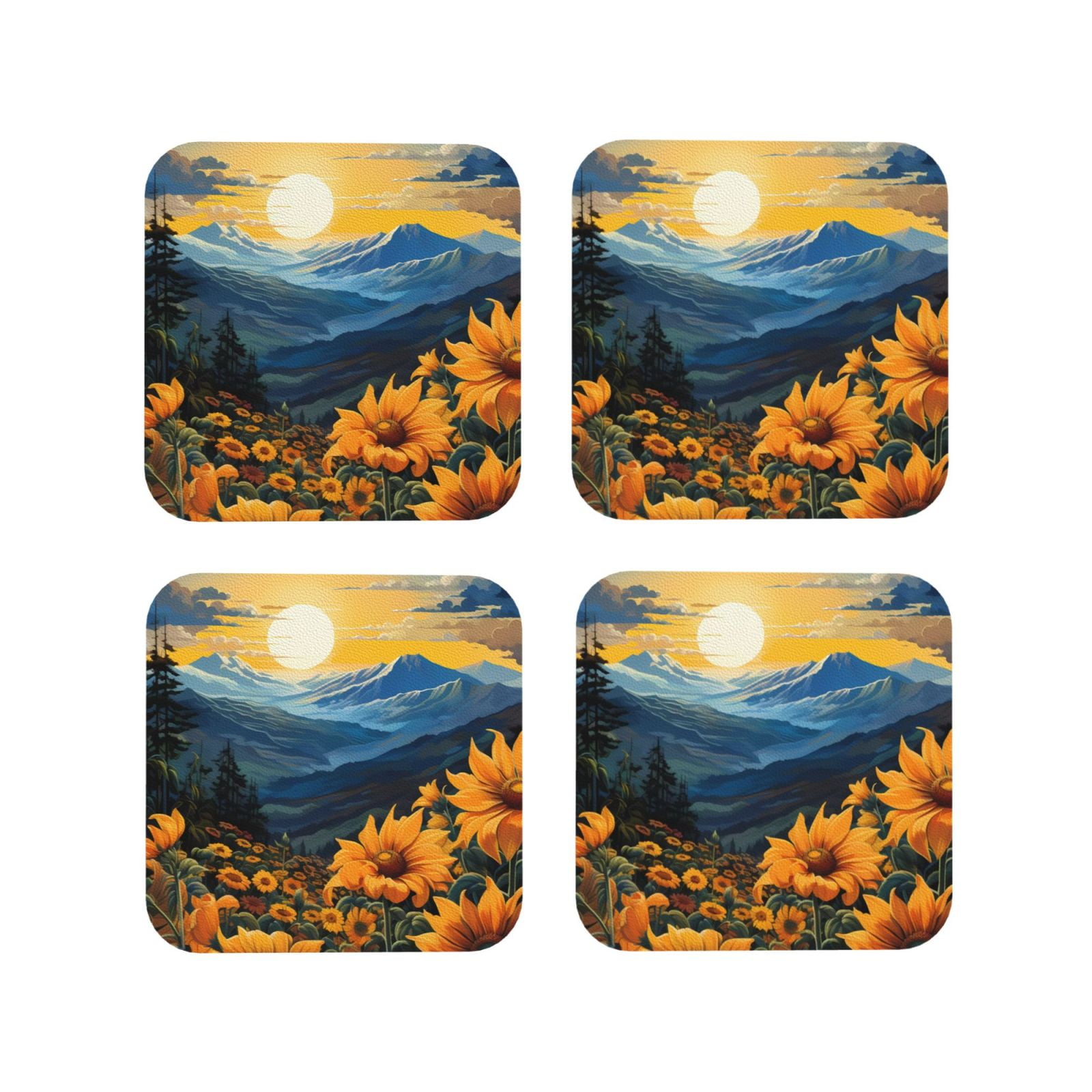 Coasters Set of 4 - Elegant Sunset Sunflower Drink Coasters for ...