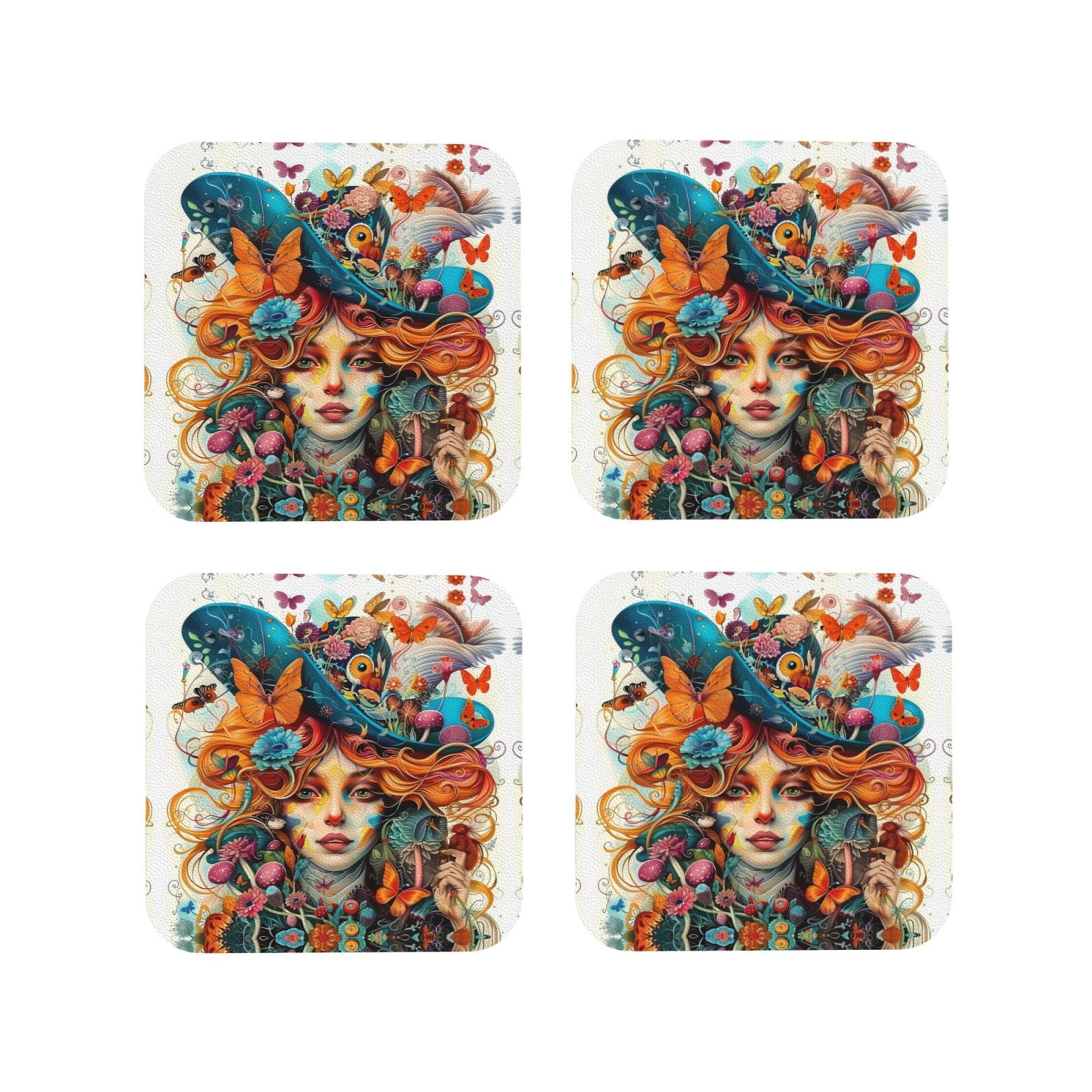 Coasters Set of 4 - Fantastical Butterfly Woman Drink Coasters for ...