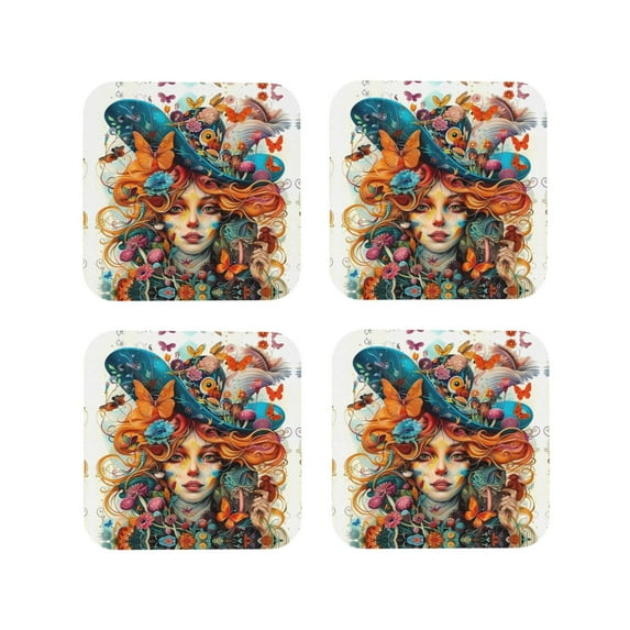 Coasters Set of 4 - Fantastical Butterfly Woman Drink Coasters for ...