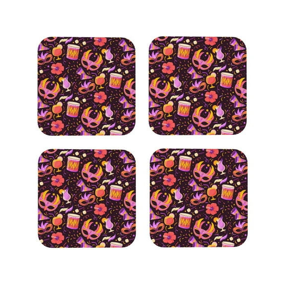 Coasters Set of 4 - Festive Carnival Party Elements Drink Coasters for ...