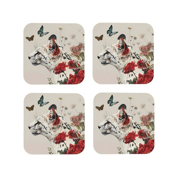 Coasters Set of 4 - Floral Leopard Butterflies Drink Coasters for ...