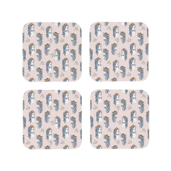 Coasters Set of 4 - Funny Long Hair Horse Flower Pink Drink Coasters ...