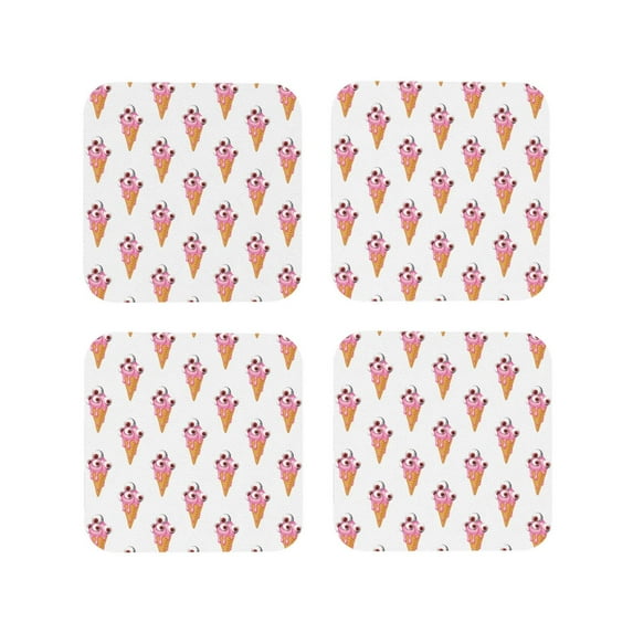 Coasters Set of 4 - Funny Pink Ice Cream Print Drink Coasters for ...