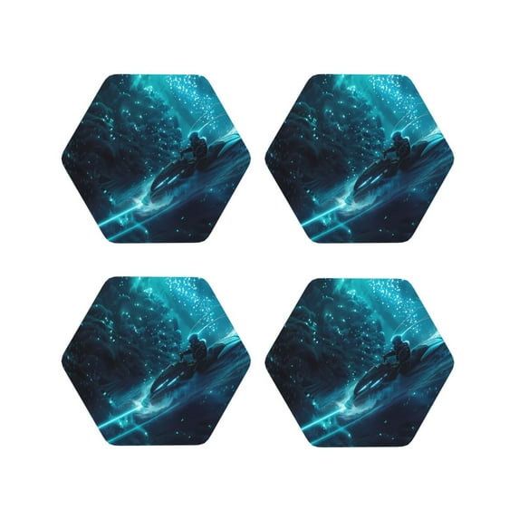 Coasters Set of 4 - Futuristic Jet Ski Adventure Drink Coasters for ...