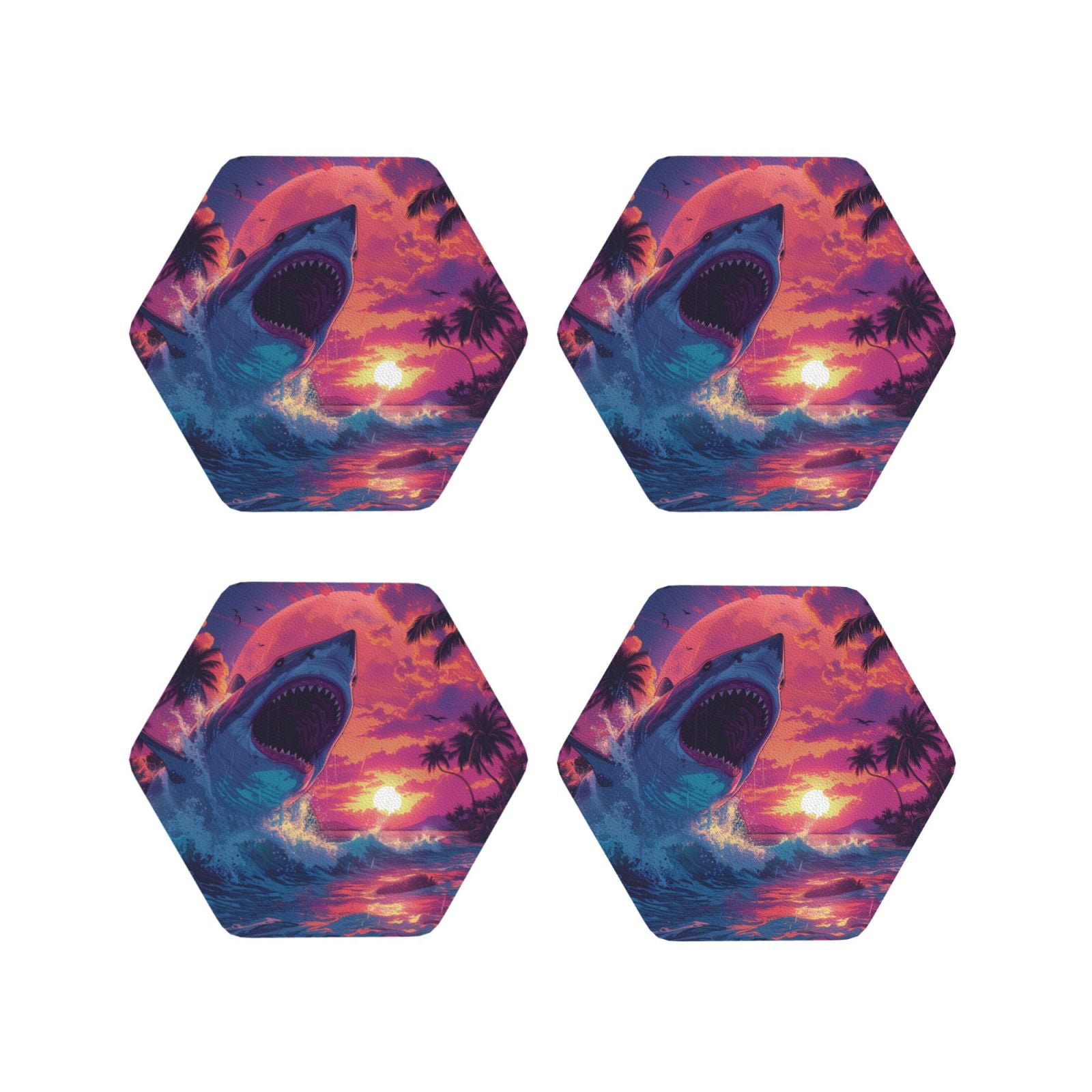 Coasters Set of 4 - Hawaiian Island Beach Shark Drink Coasters for ...
