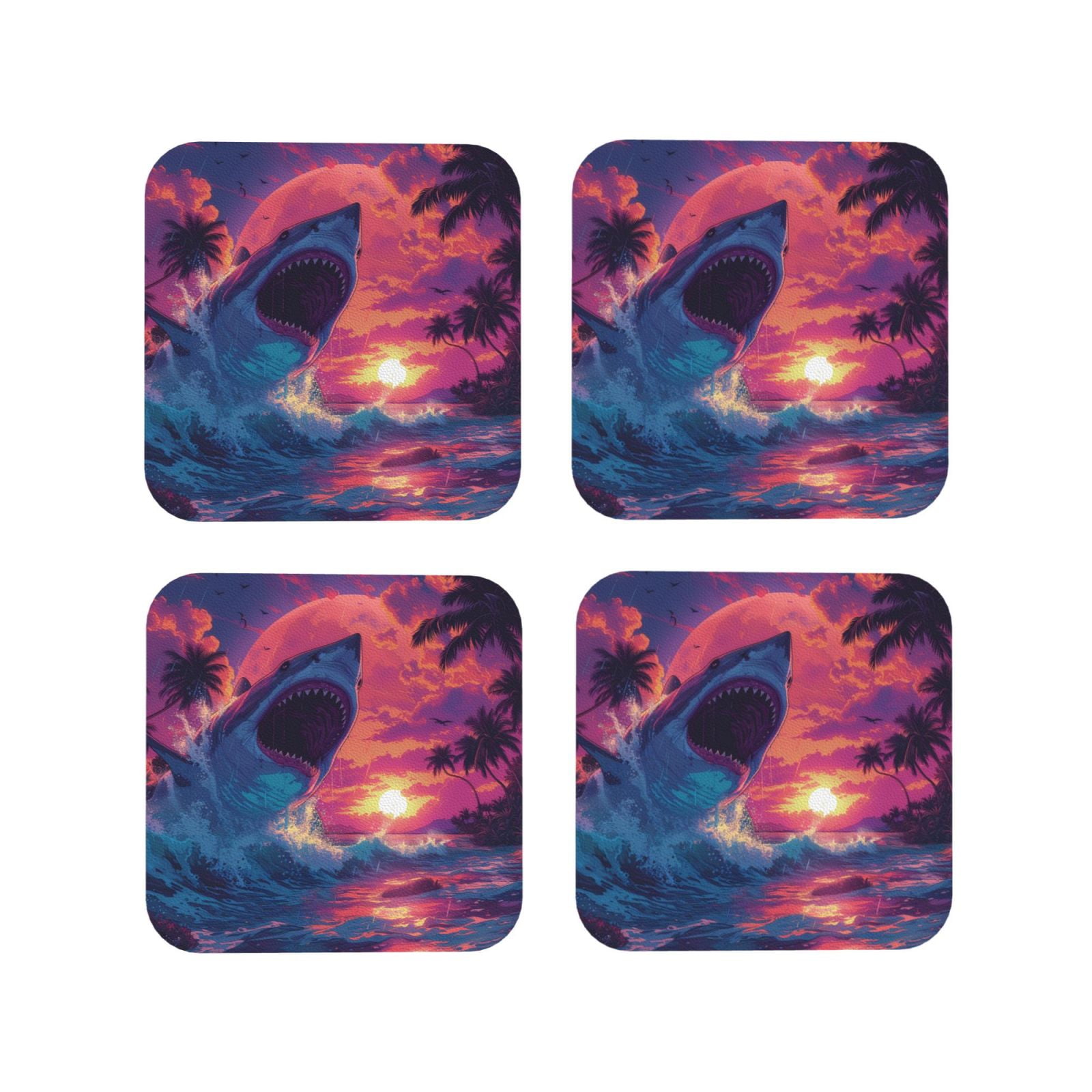 Coasters Set of 4 - Hawaiian Island Beach Shark Drink Coasters for ...