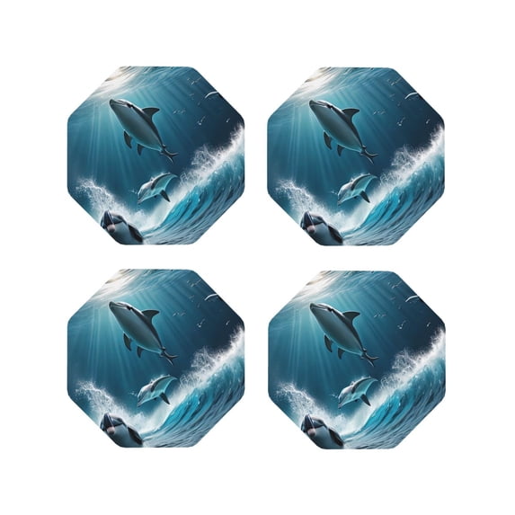 Coasters Set of 4 - Ice Blue Ocean Cute Dolphin A Drink Coasters for ...