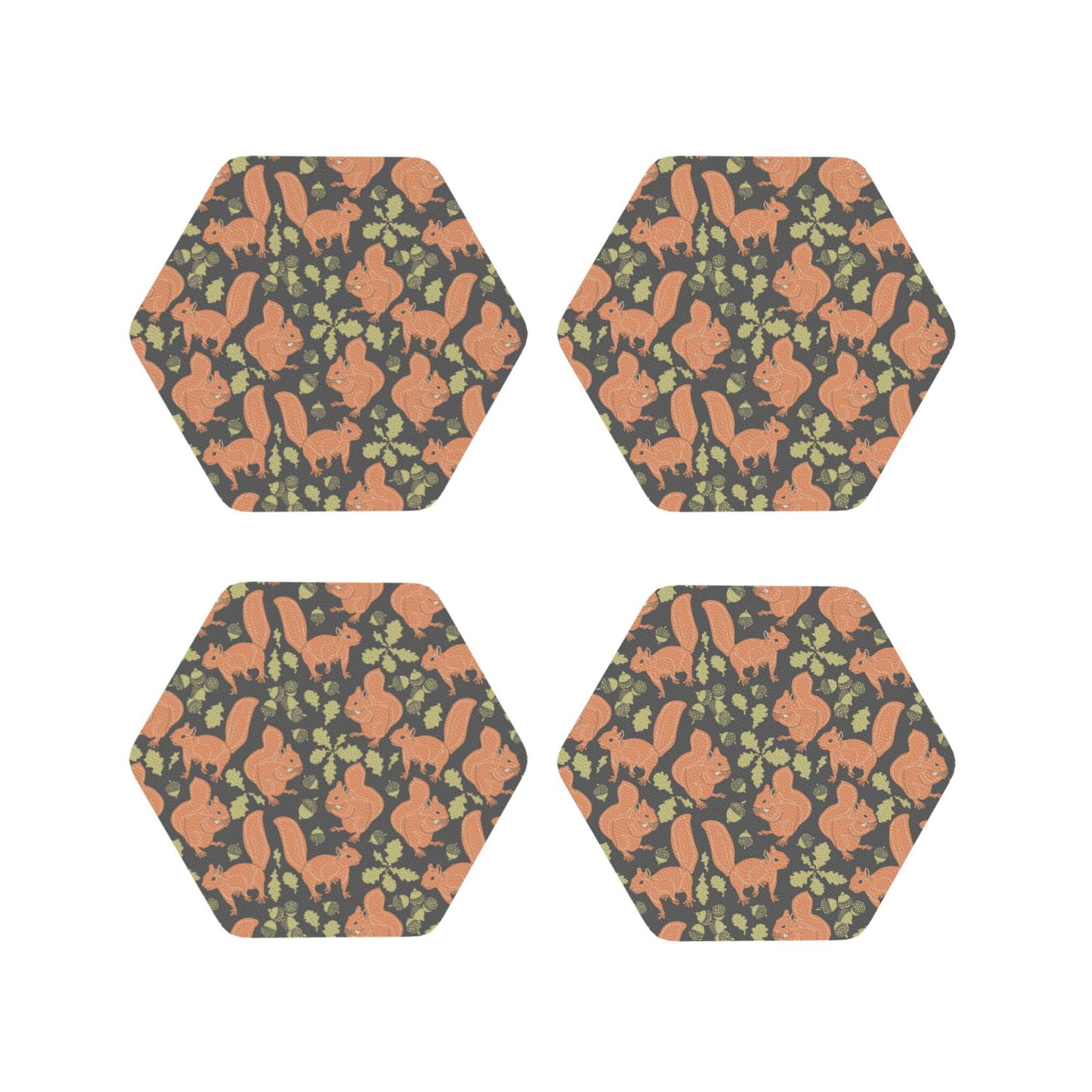 Coasters Set of 4 - Illustration Cartoon Cute Squirrel Drink Coasters ...