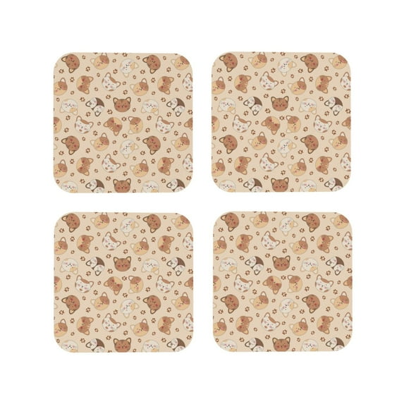 Coasters Set of 4 - Kawaii Cartoon Cat Face Drink Coasters for Tabletop ...