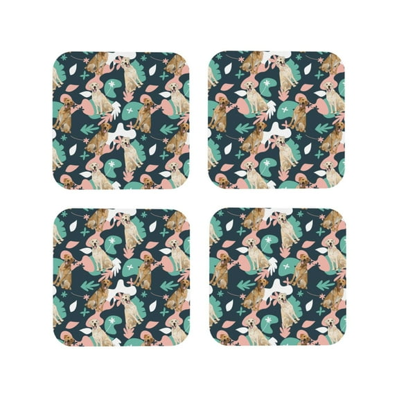 Coasters Set of 4 - Labrador Retriever Dog Green Pink Drink Coasters ...