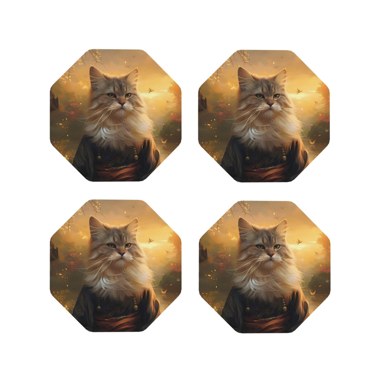 Coasters Set of 4 - Lakeside Flower Field Cat Drink Coasters for ...