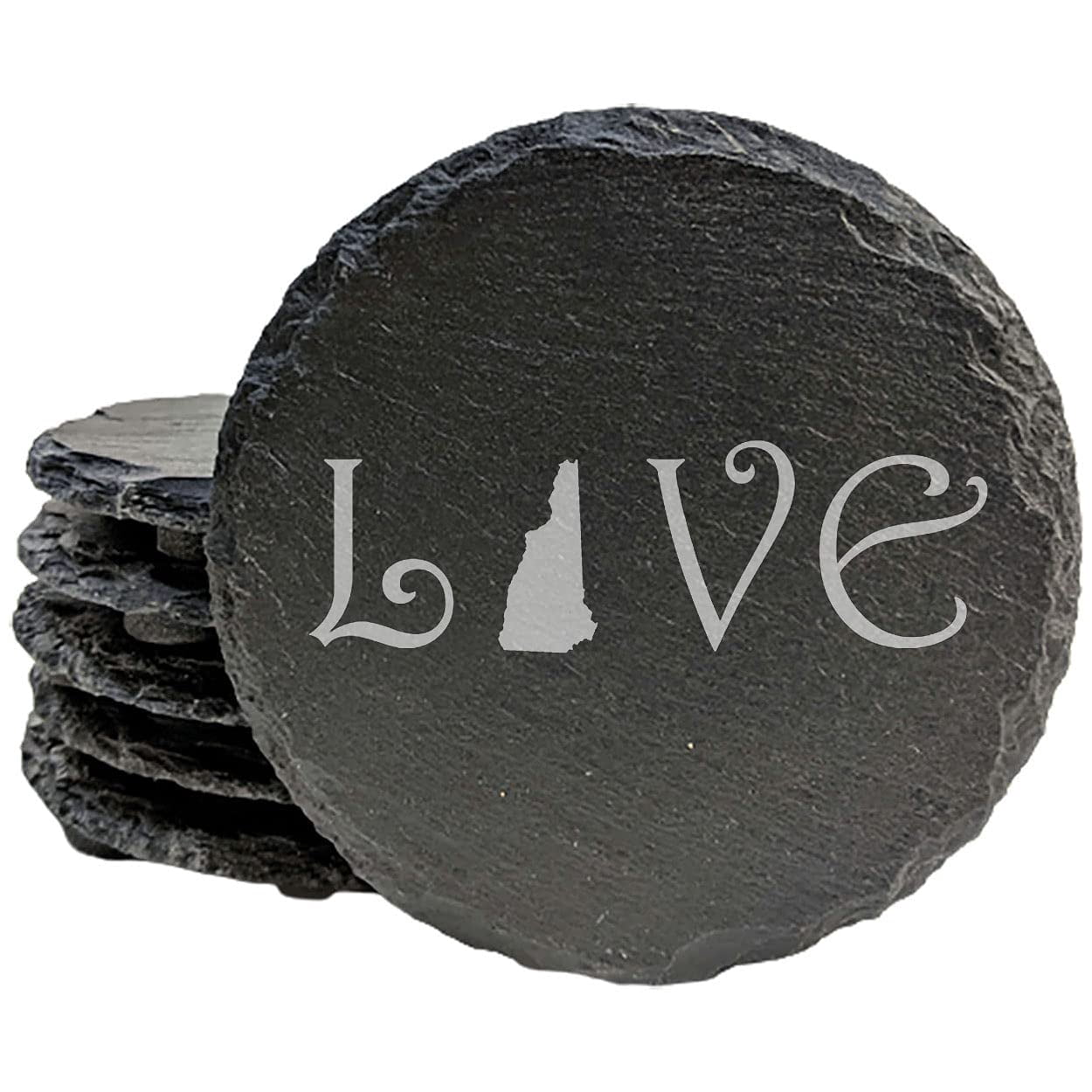 Coasters Set of 4, Laser Etched 'LOVE' Design with New Hampshire State ...