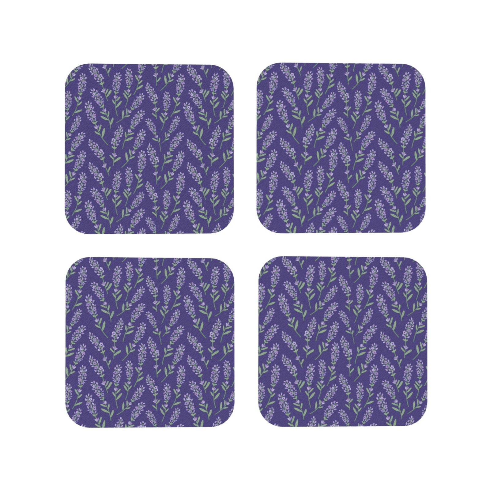 Coasters Set of 4 - Lavender Flowers Light Purple Drink Coasters for ...