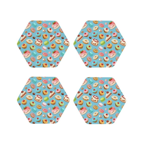 Coasters Set of 4 - Macaroon Cake Donut Print Drink Coasters for ...