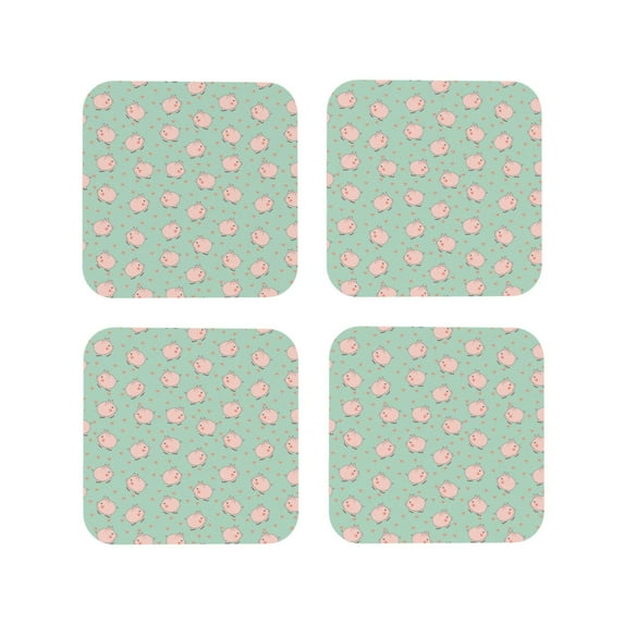 Coasters Set of 4 - Minimalist Cute Pig Love Drink Coasters for ...