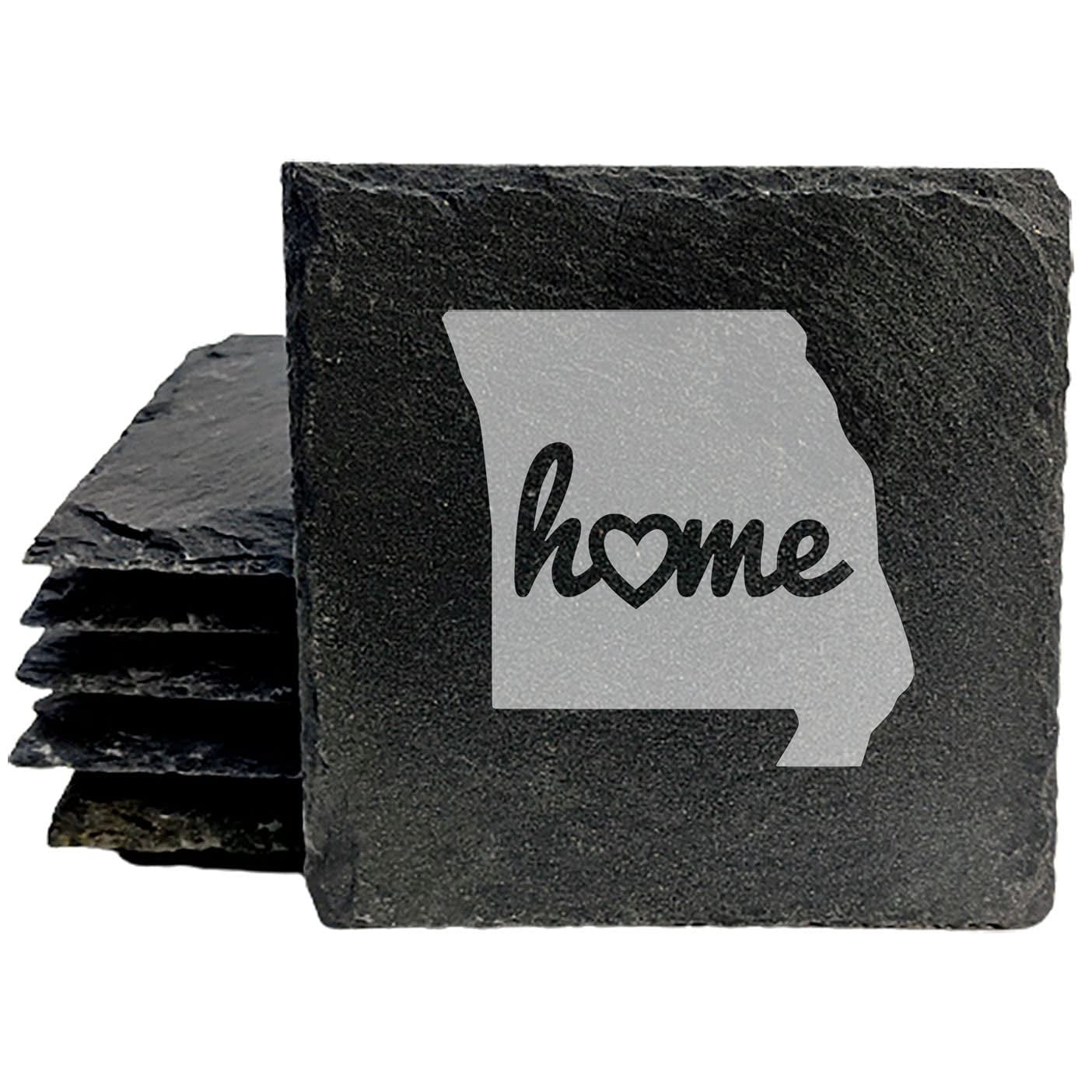 Coasters Set of 4, Missouri 'Home' Design, 4" Square, Natural Chipped ...
