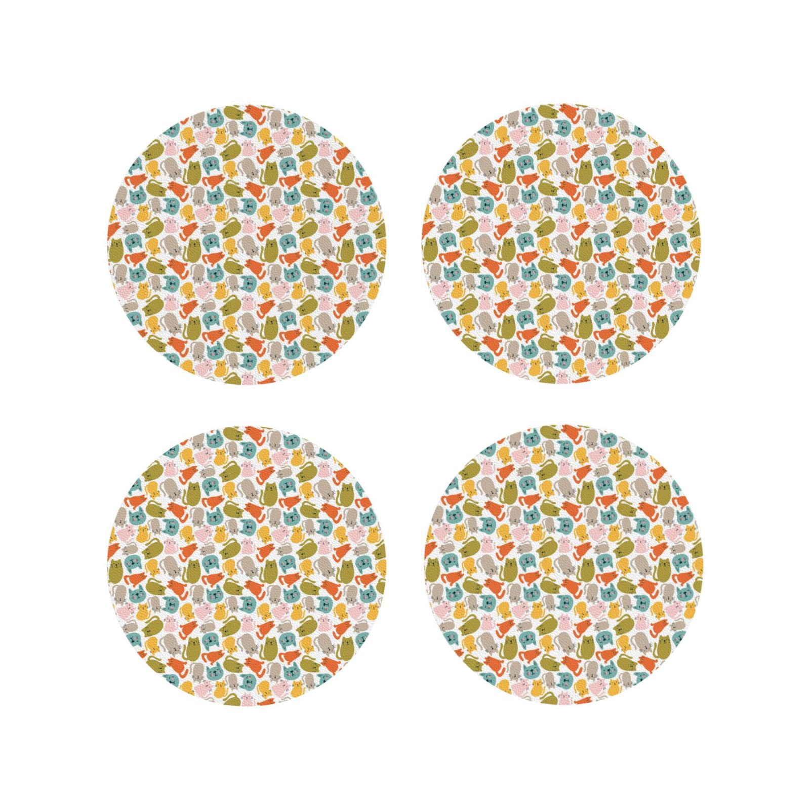 Coasters Set of 4 - Modern Cute Colorful Cartoon Cat Drink Coasters for ...