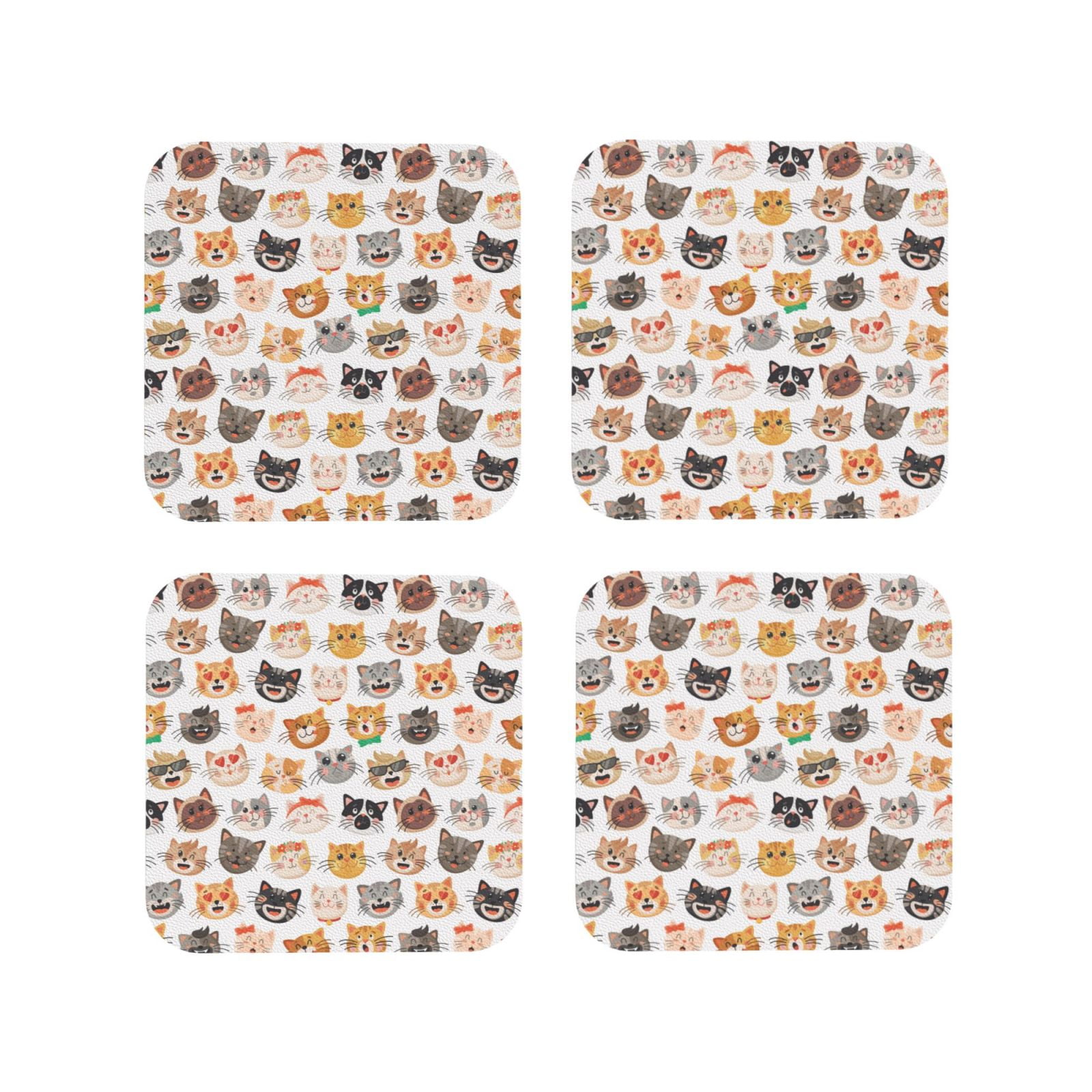 Coasters Set of 4 - Modern Diverse Cartoon Cute Cats Drink Coasters for ...