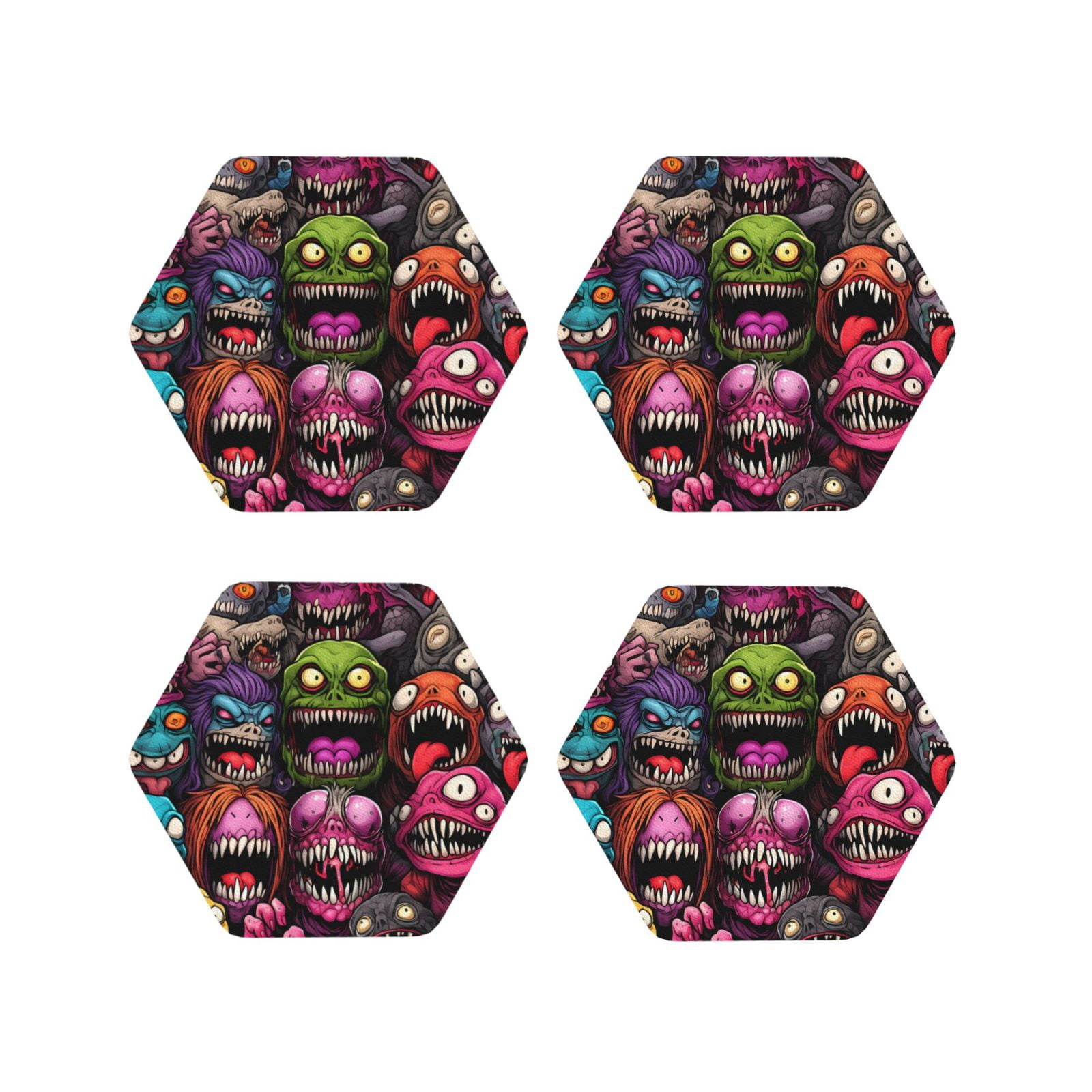 Coasters Set of 4 - Monstrous Cartoon Characters Drink Coasters for ...