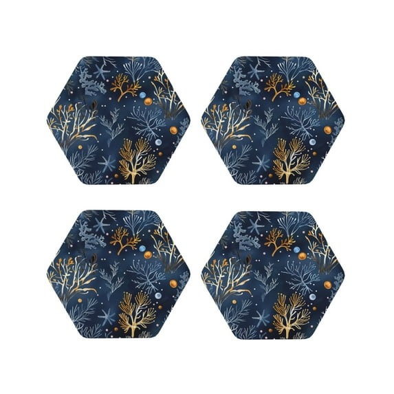 Coasters Set of 4 - Mystical Underwater Coral Scene Drink Coasters for ...