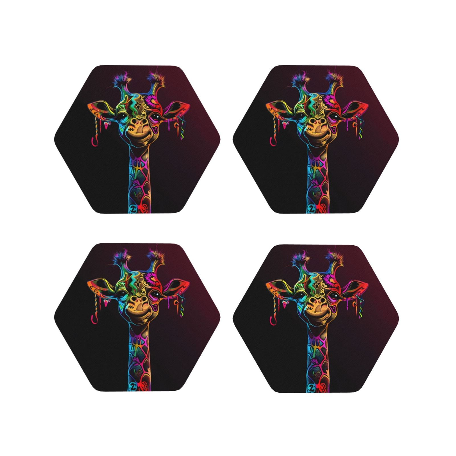 Coasters Set of 4 - Neon Psychedelic Giraffe Drink Coasters for ...