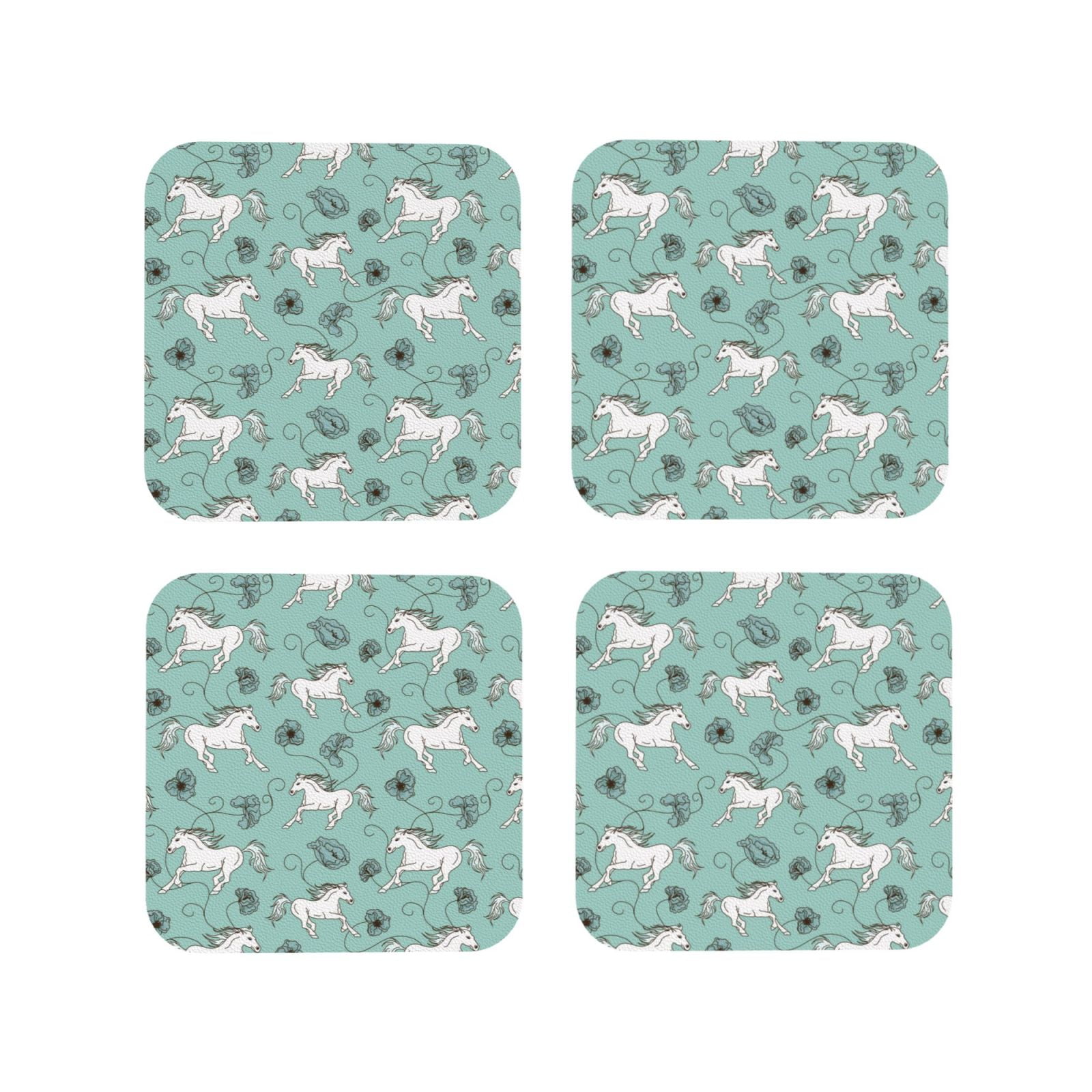Coasters Set of 4 - Now Minimalist Horse Green Drink Coasters for ...
