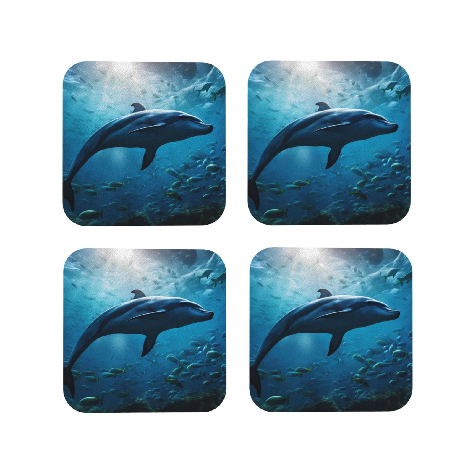 Coasters Set of 4 - Ocean Dolphin Fish School Drink Coasters for ...