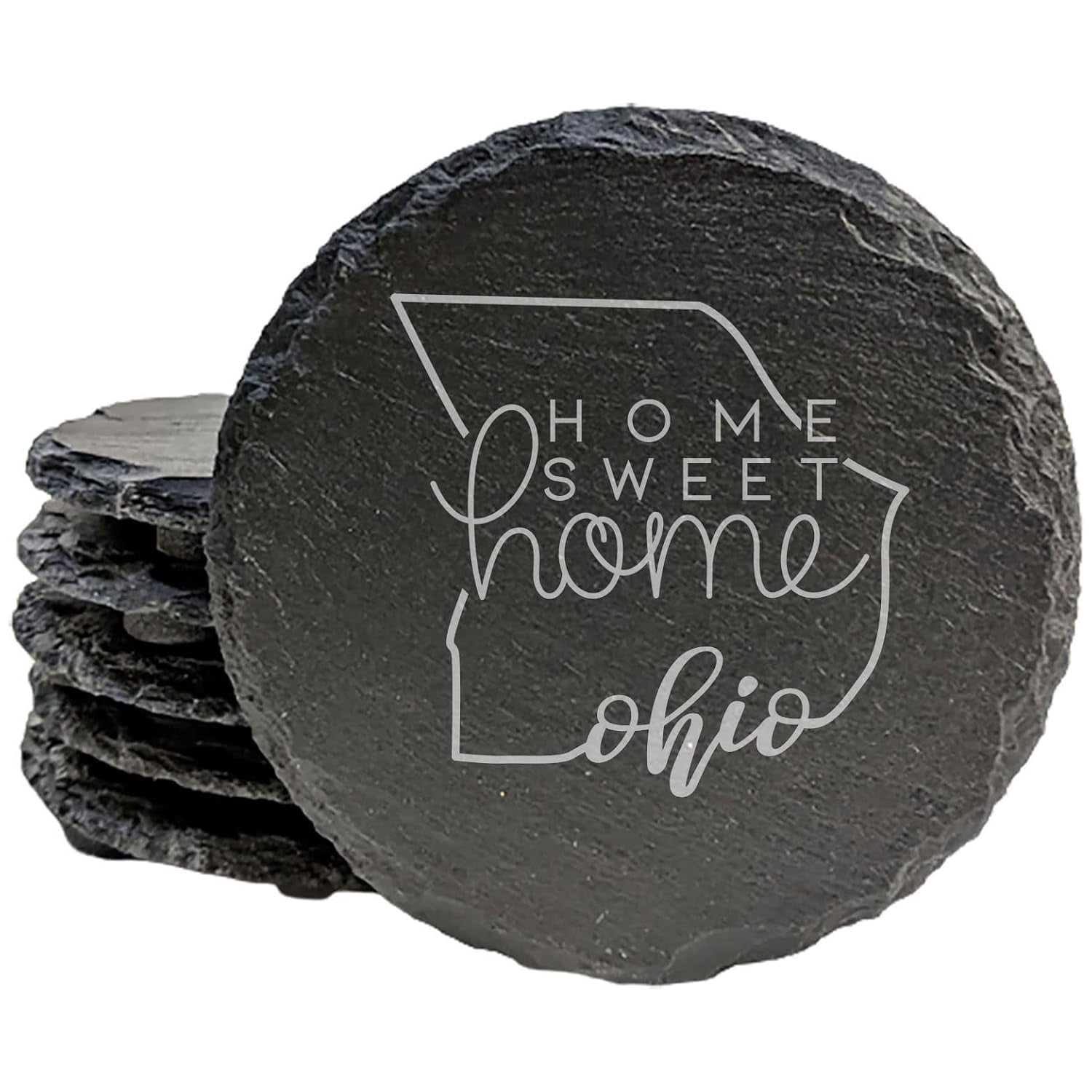 Coasters Set of 4, Ohio 'Home Sweet Home' Design, 4" Round, Natural ...