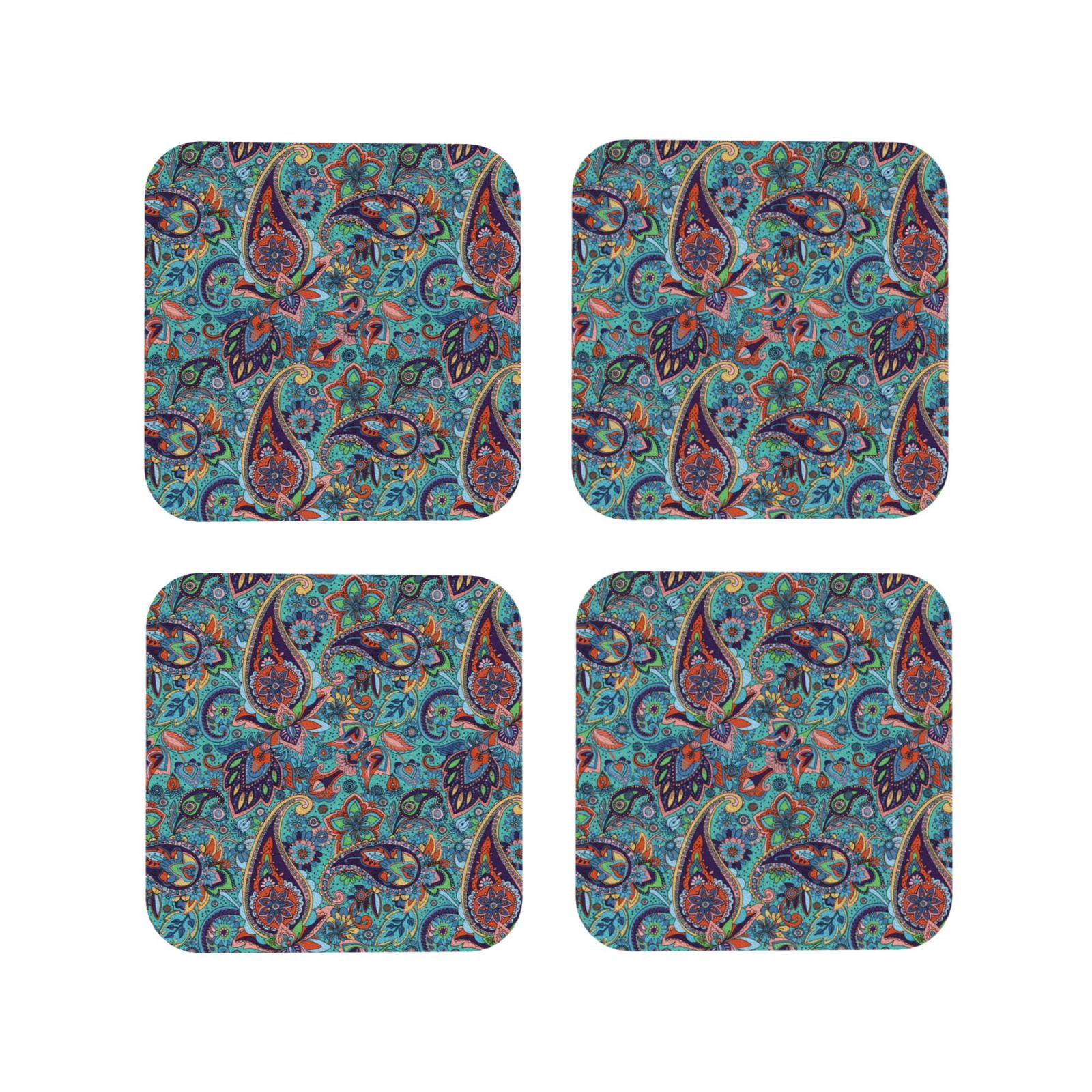 Coasters Set of 4 - Paisley Pattern No.9045 Drink Coasters for Tabletop ...