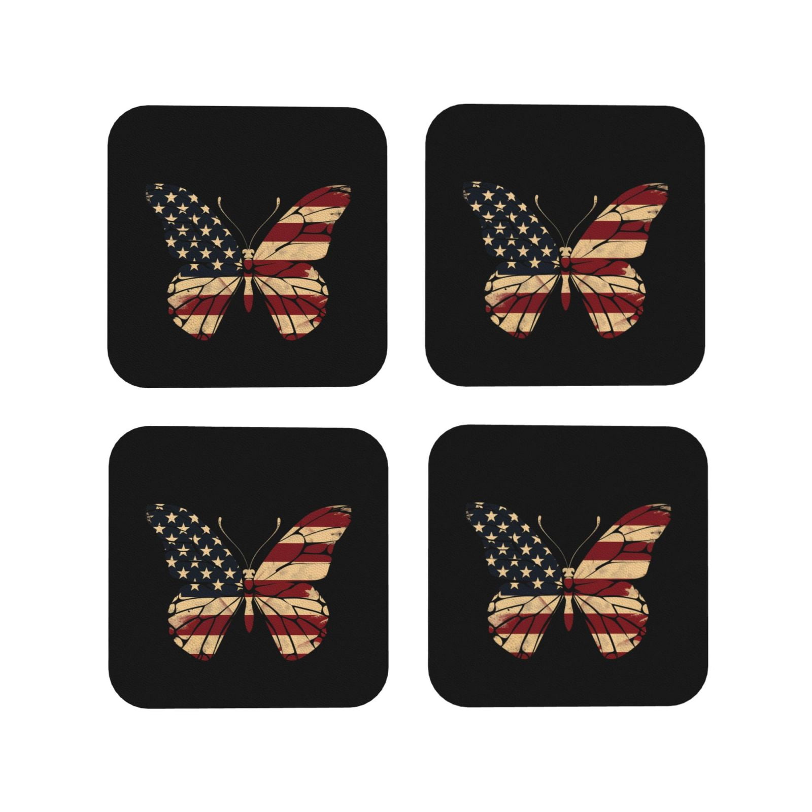Coasters Set of 4 - Patriotic USA Butterfly Art Drink Coasters for ...