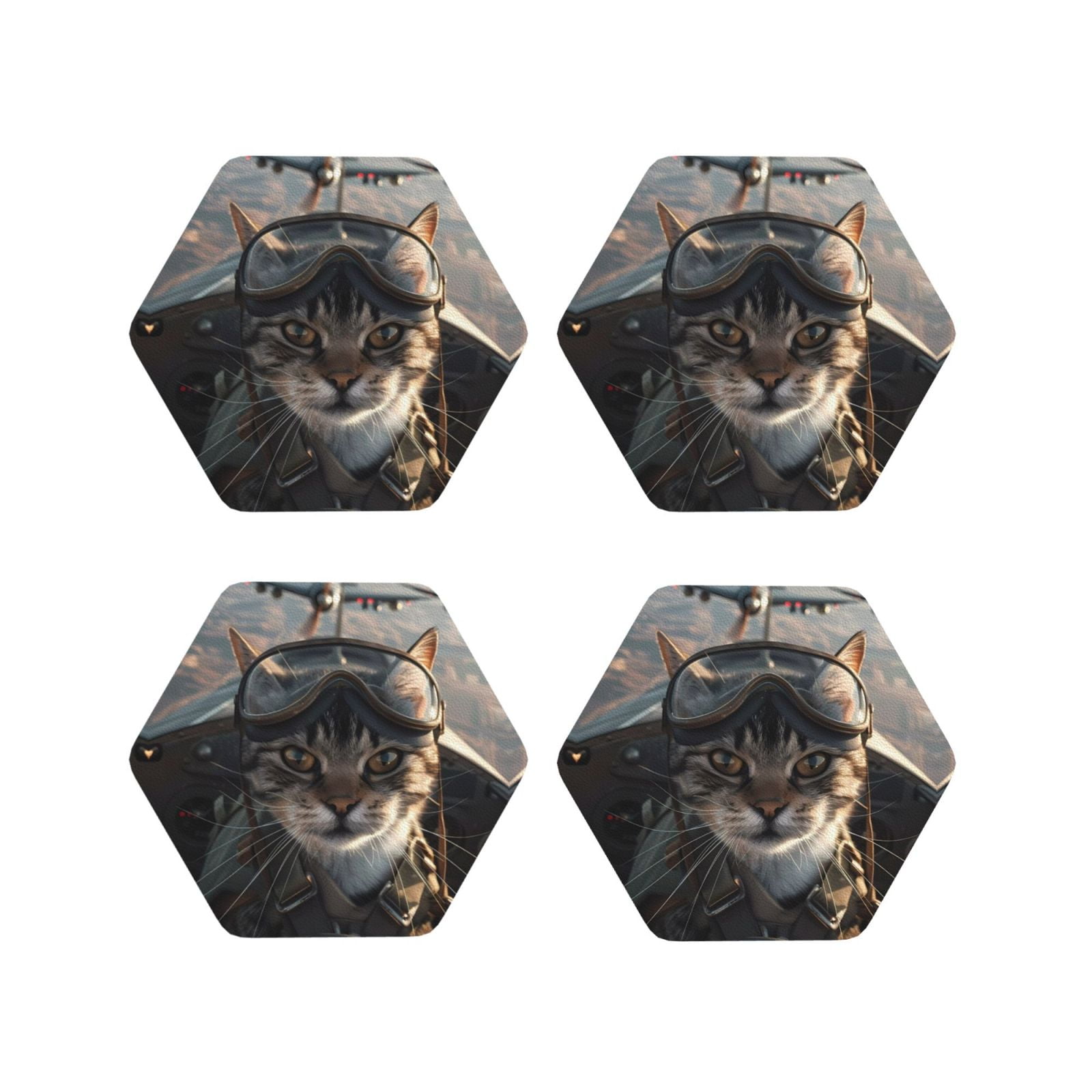 Coasters Set of 4 - Pilot Cat In Vintage Plane Drink Coasters for ...